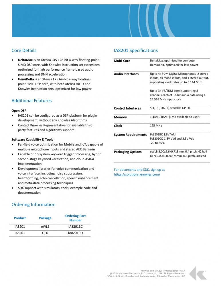 Knowles IA8201CQ technical document page 2