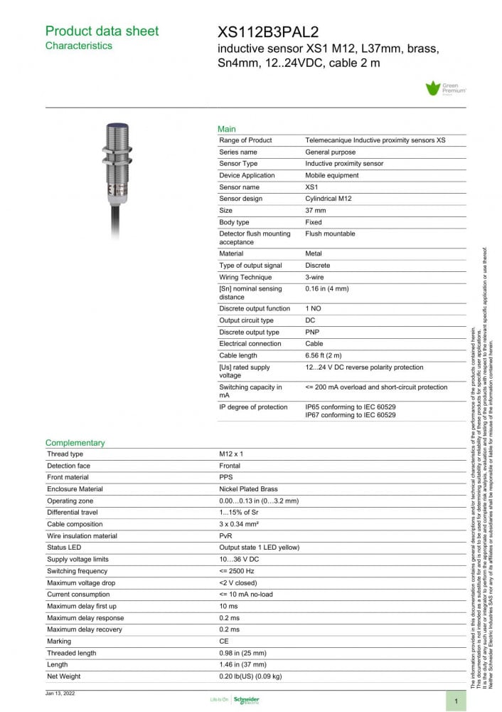 XS112B3PAL2 technical document page 1