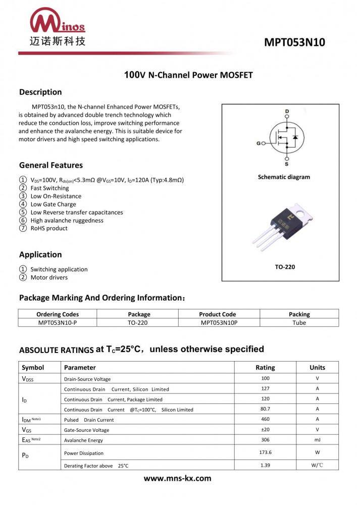MPT053N10P datasheet page 1