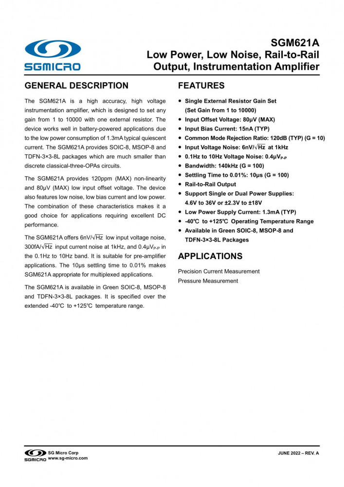 SGM621A datasheet page 1