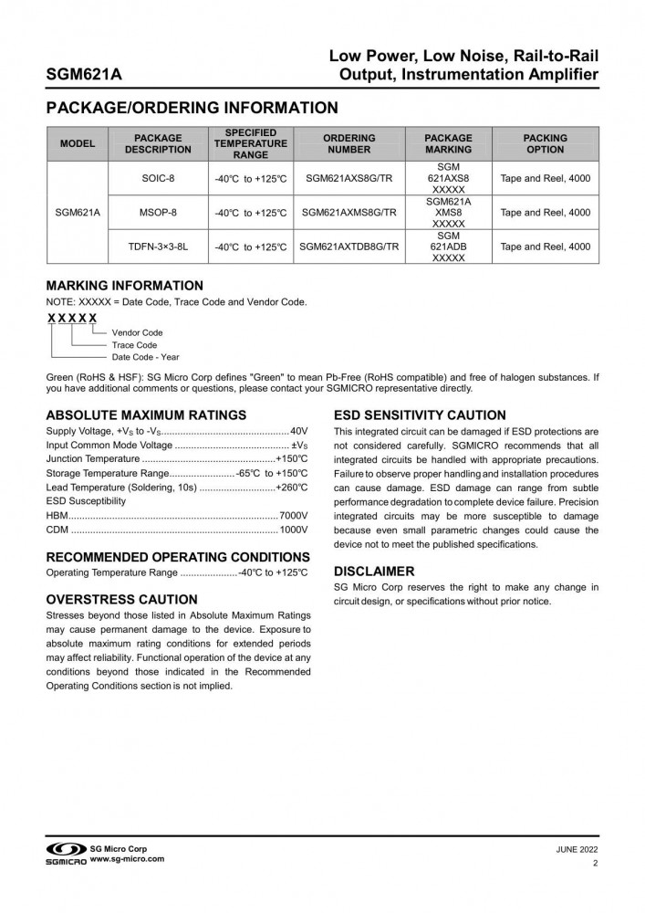 SGM621A datasheet page 2