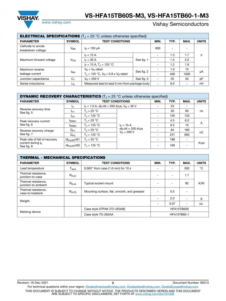 VS-HFA15TB60 datasheet page 2