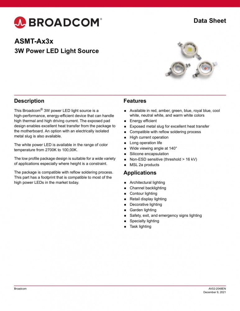 Broadcom ASMT-Ax3x datasheet page 1