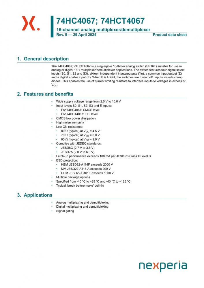 74HC4067 datasheet page 1