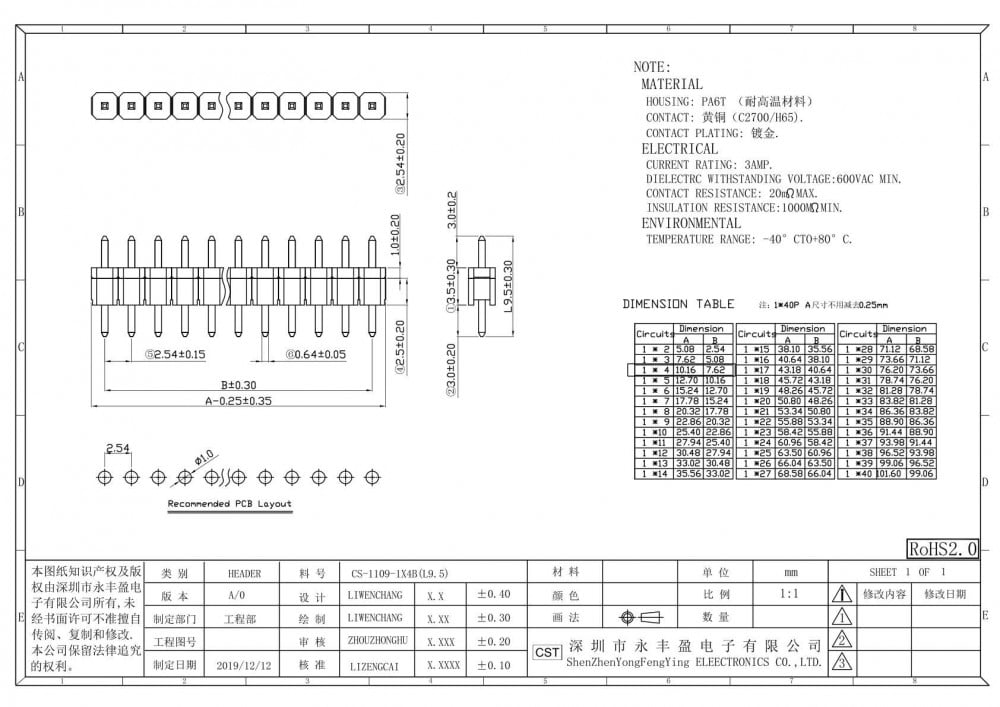 CST CS-1109-1X4B(L9.5)PA6T technical drawing page