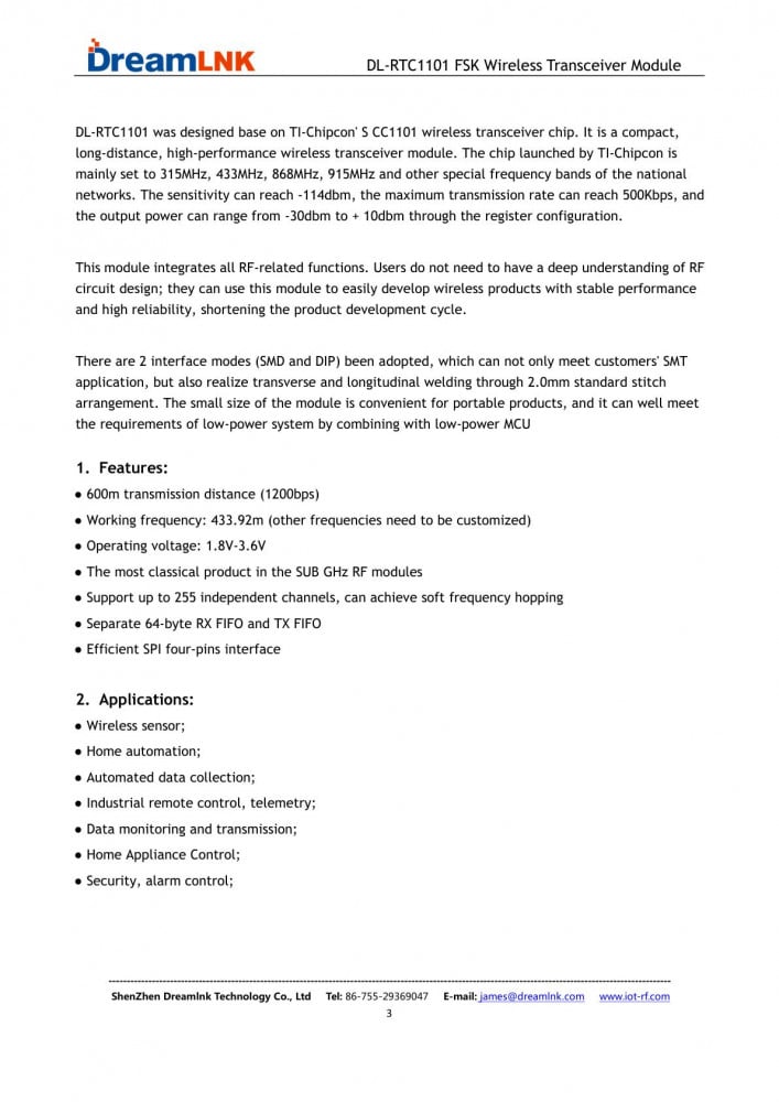 DL-RTC1101 datasheet page 3