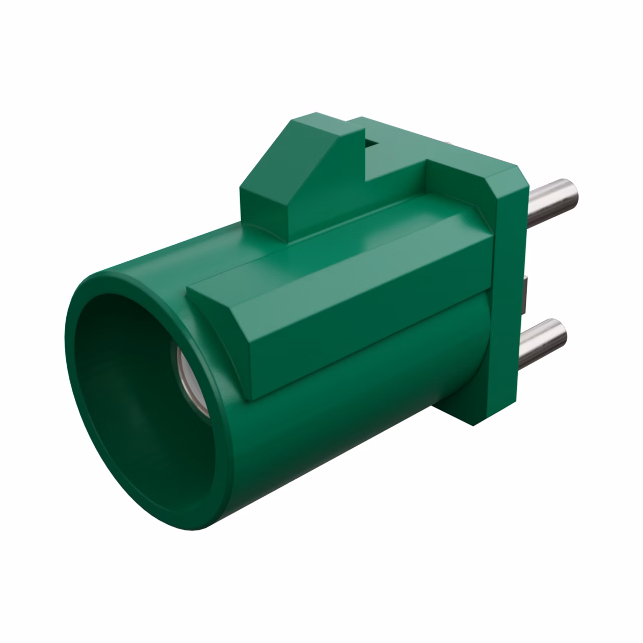 FAKRA Jack, Straight, PCB Receptacle, Through Hole, Die Cast Body, Tin (Sn) Plated, Keying Code E, Green, 50 Ohms for sale