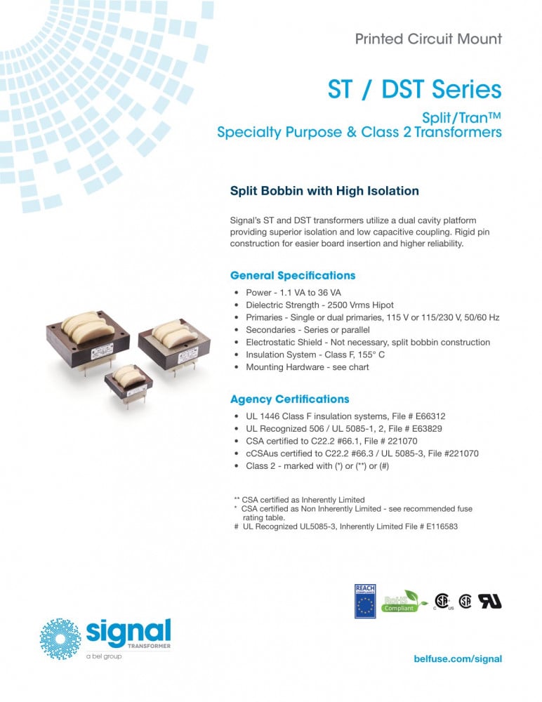 Bel Fuse ST/DST series datasheet page 1
