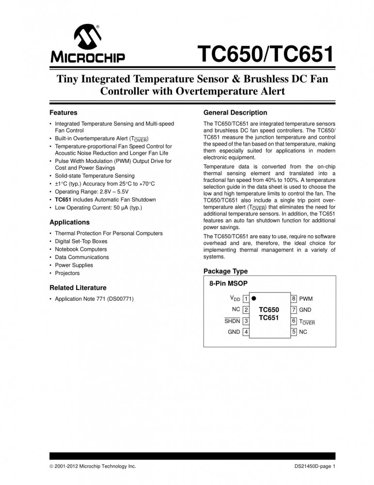 TC651BEVUA datasheet page 1