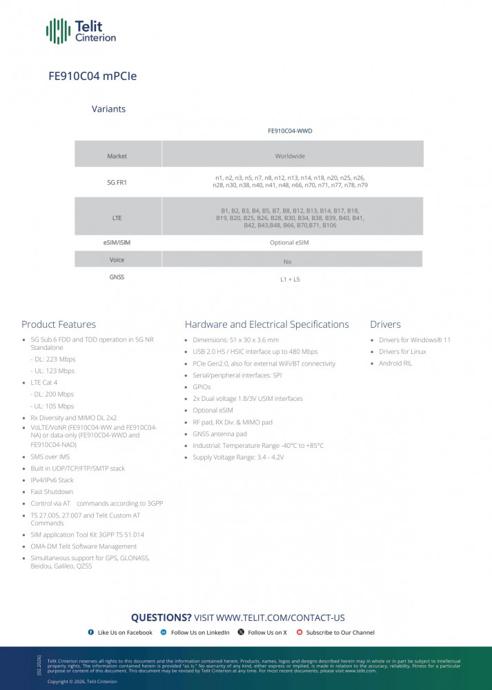 FE910C04 mPCIe technical document page 2