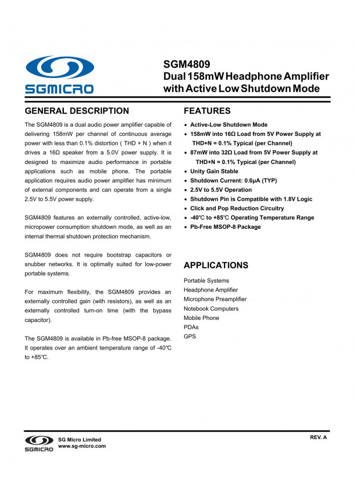 SGM4809 datasheet page 1