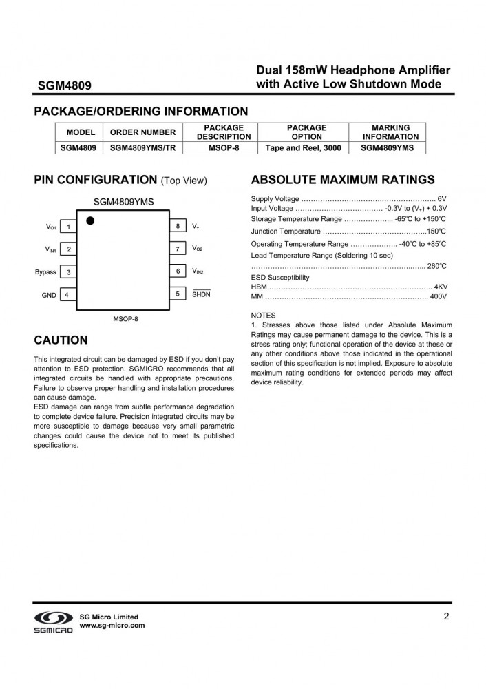SGM4809 datasheet page 2