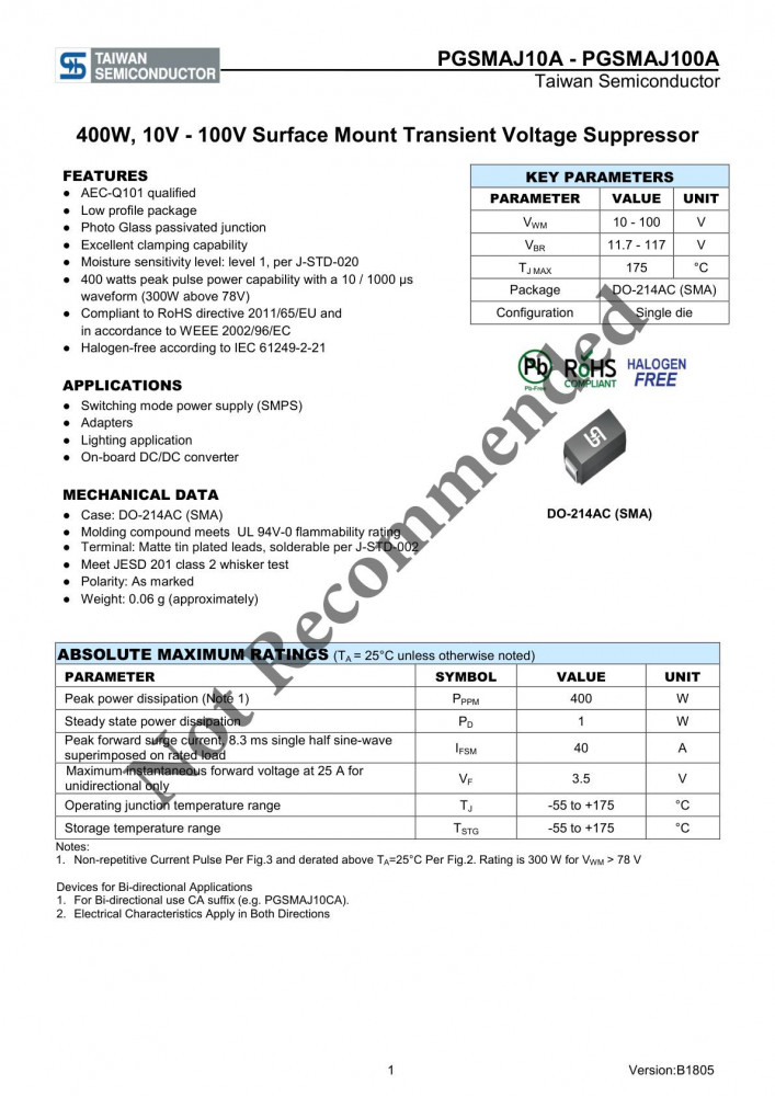 Taiwan Semiconductor SMAJ series datasheet page 1