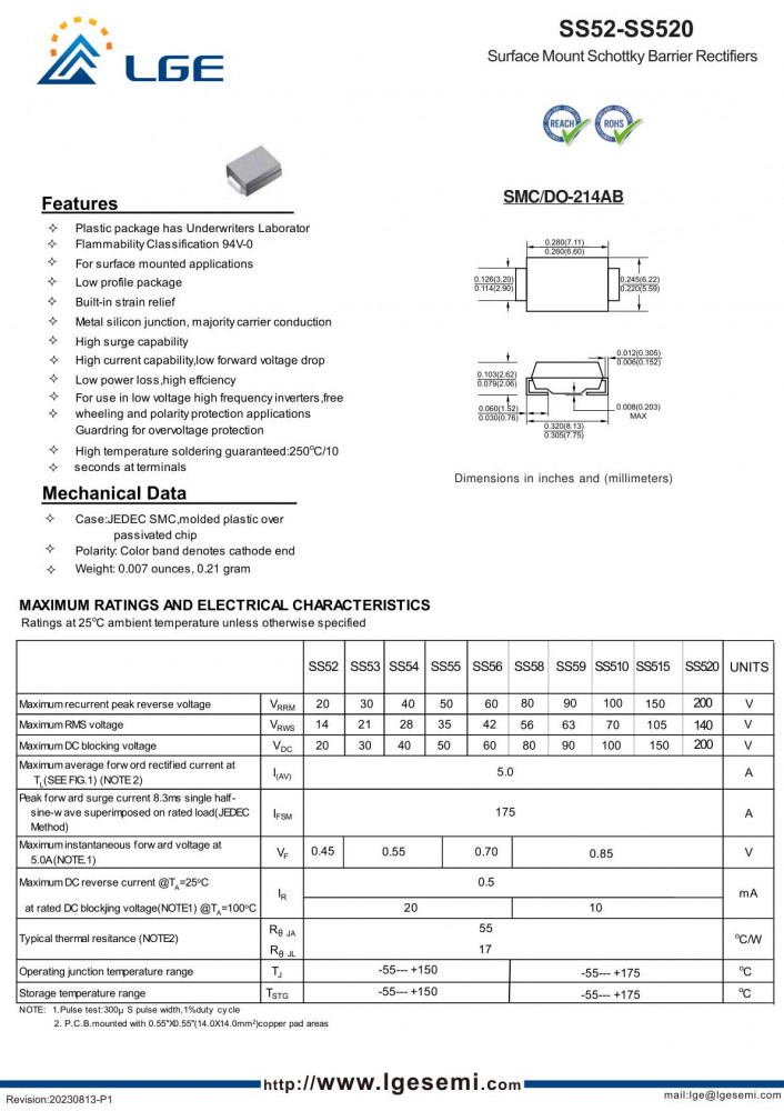 LGE SS58 datasheet page 1
