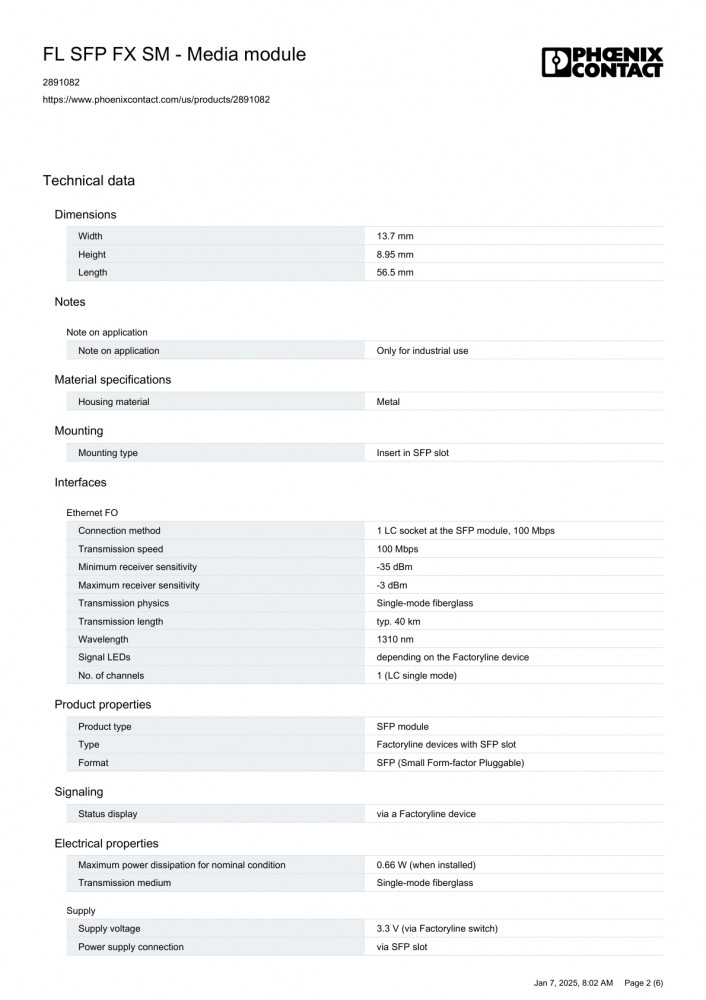 Phoenix Contact 2891082 technical document page 2