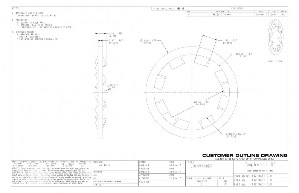 132-WASH-GLD customer outline drawing image