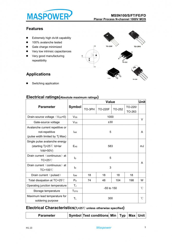 MS5N100 datasheet page 1