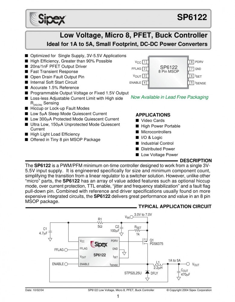 SP6122ACU-L technical document page 1