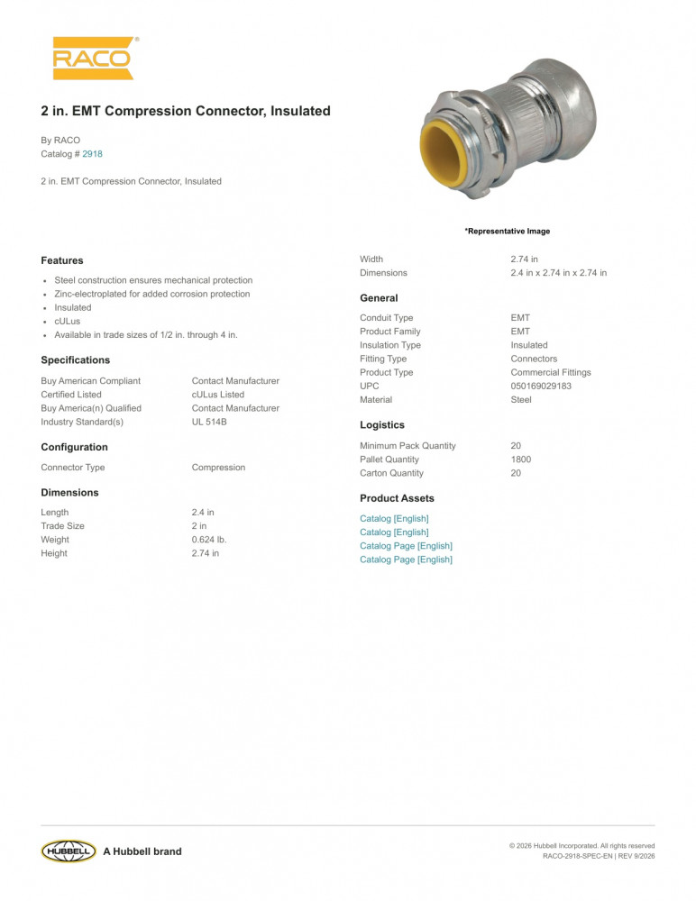 Technical document image for RACO catalog 2918