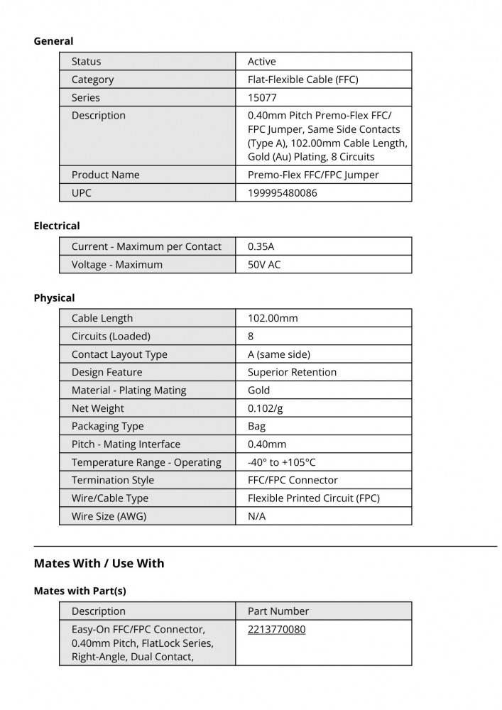 Molex 15077 family specification page 2