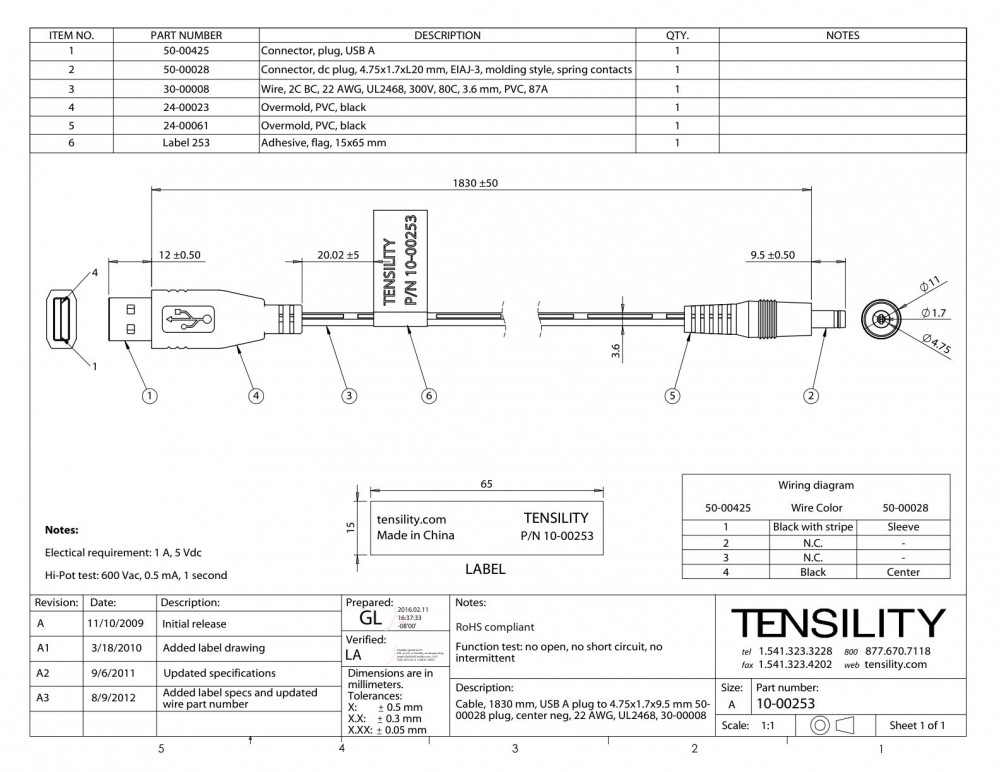 Tensility International 10-00253 product drawing