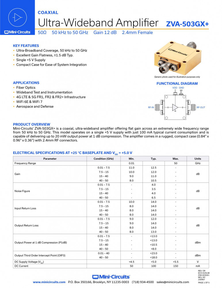 ZVA-503GX+ technical document page 1