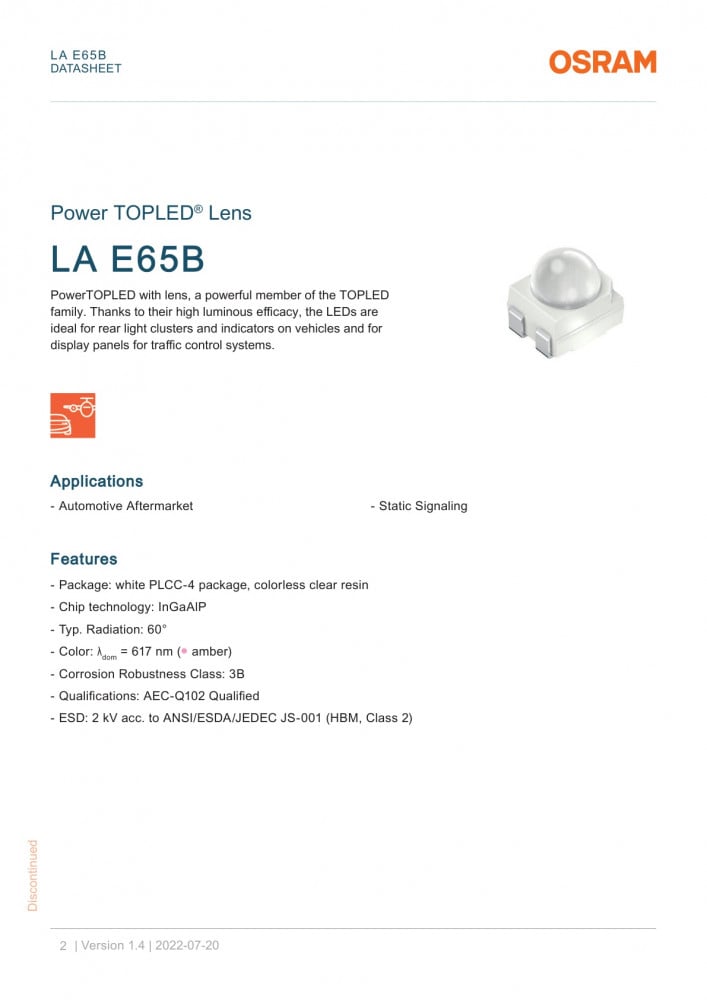 LA E65B datasheet page 2