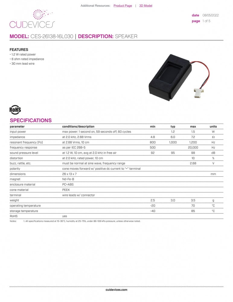 CES-26138-16L030 datasheet page 1