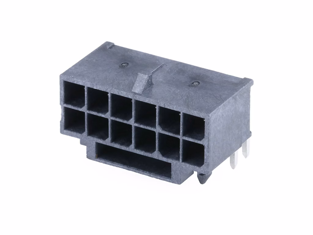 Micro-Fit+ PCIe CEM5 Right-Angle Header, Through Hole, 3.00mm Pitch, 3 Rows, 16 Circuits (12 Power, 4 Signal), Matte Tin (Sn) Plating, Black, Tape and Reel for sale