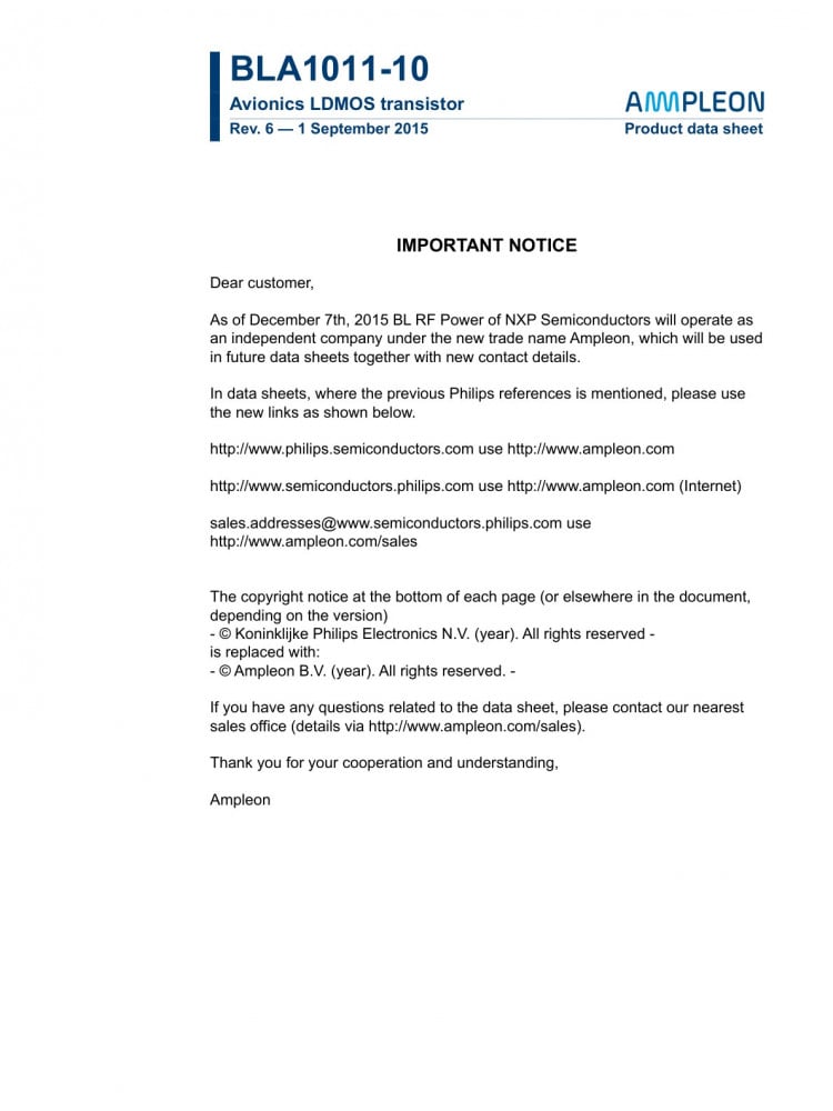 BLA1011-10 datasheet page 1
