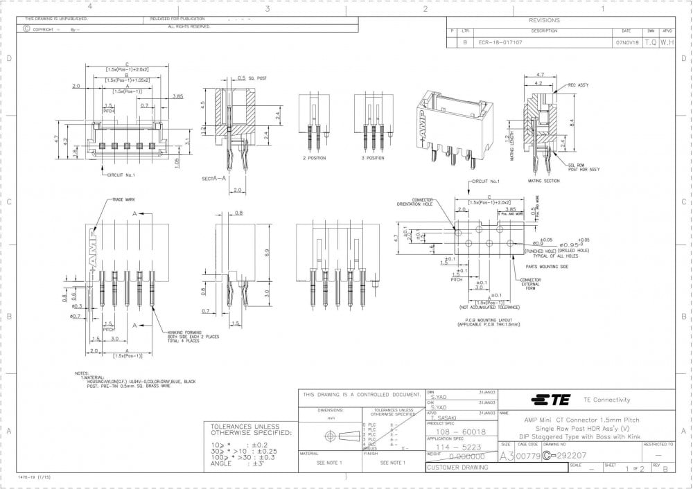 TE Connectivity 292207-9 technical drawing page 1