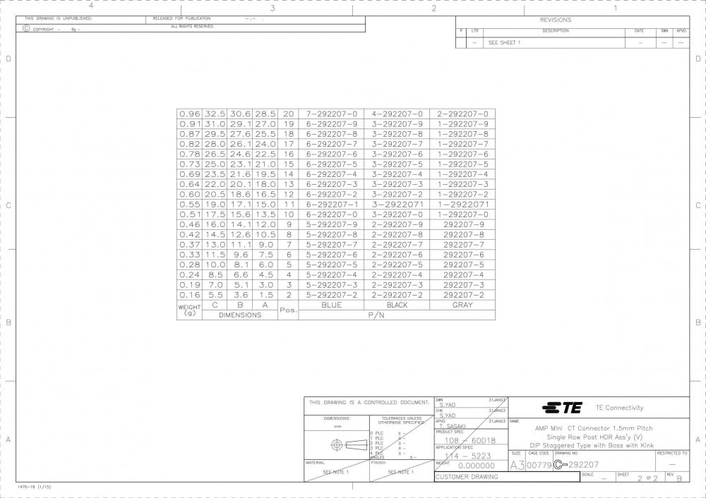 TE Connectivity 292207-9 technical drawing page 2