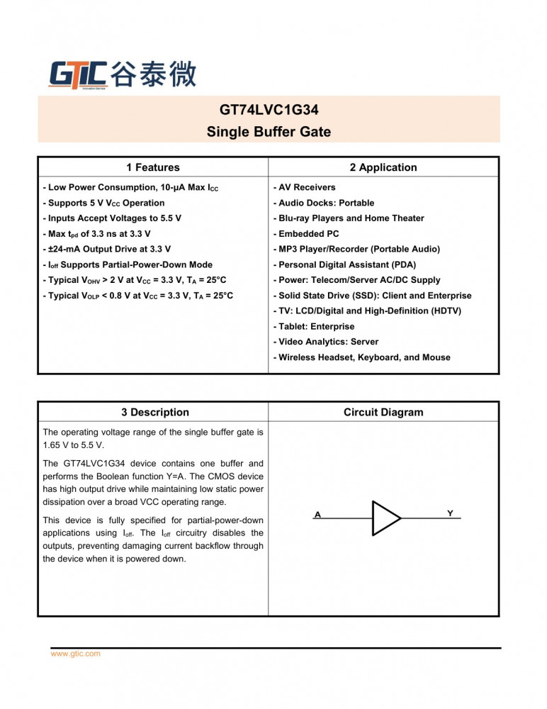 GT74LVC1G34S5 datasheet page 1
