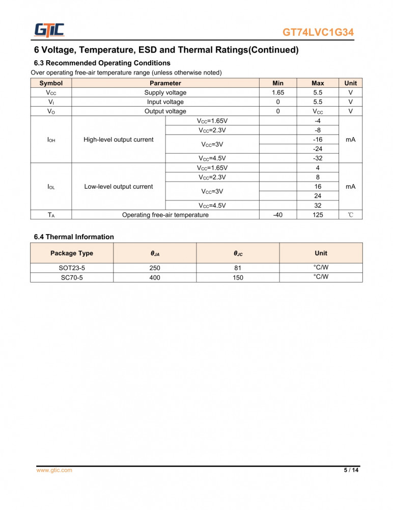 GT74LVC1G34S5 datasheet page 6