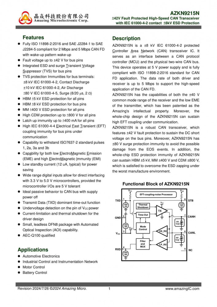 AZKN9215N datasheet page 1