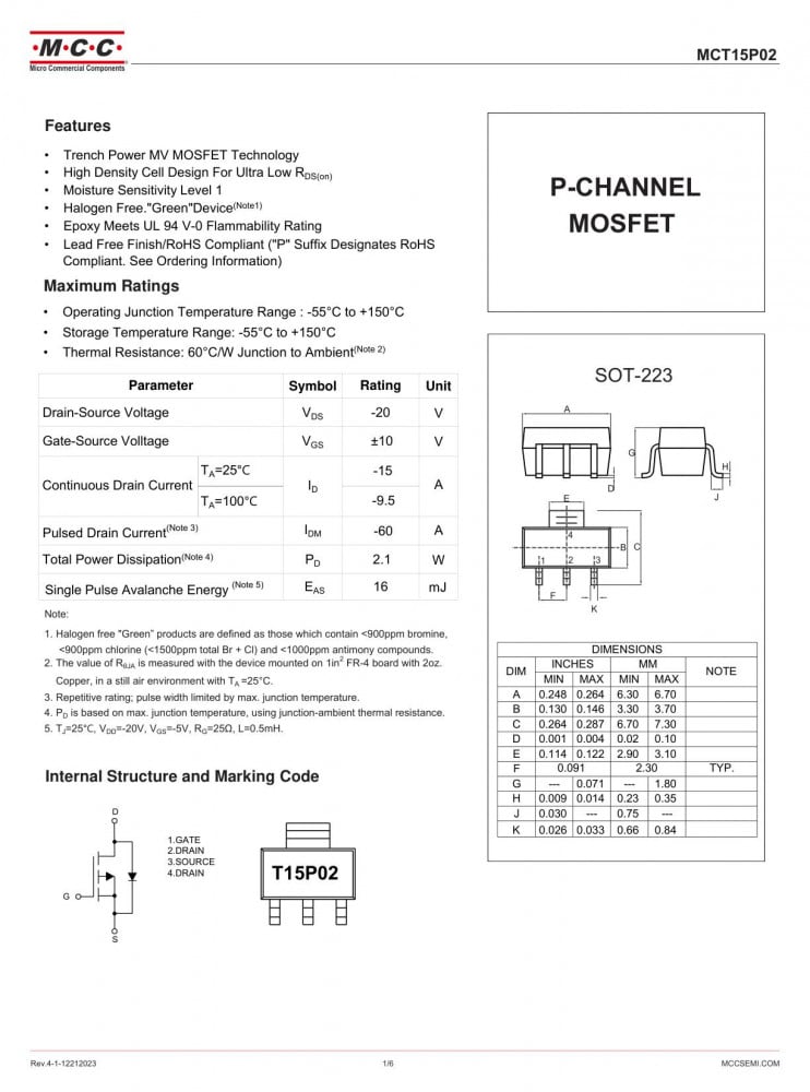 MCT15P02-TP datasheet page 1