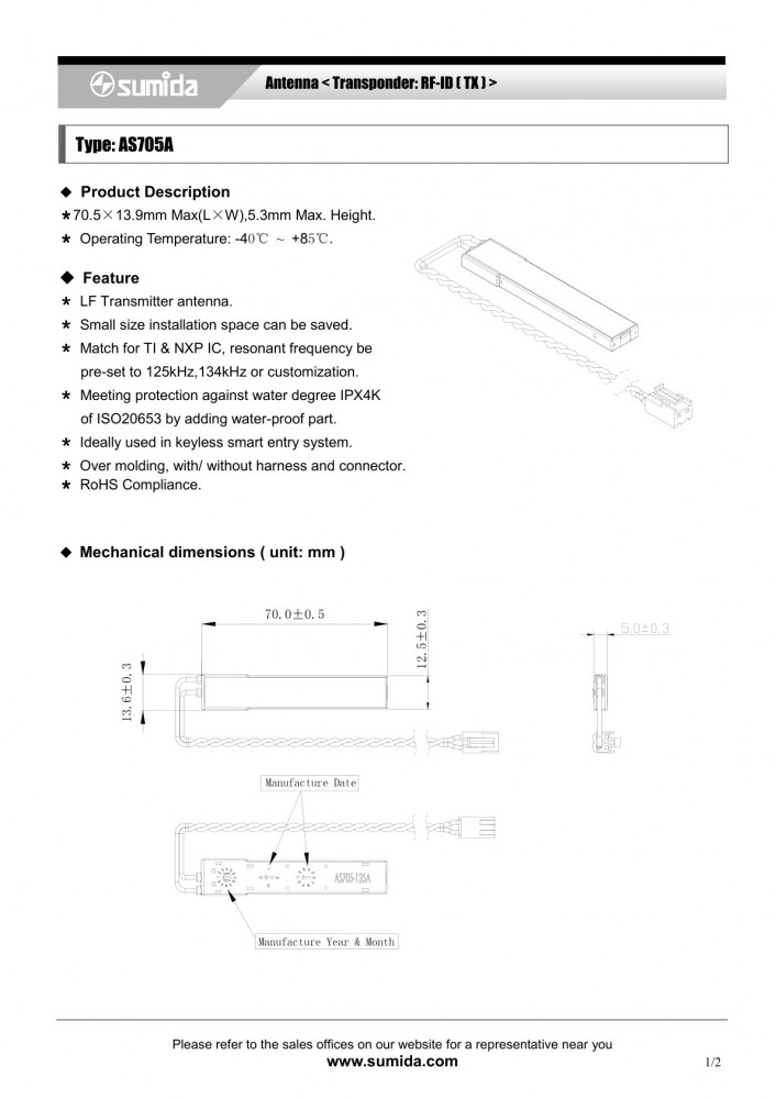 AS705A product information document, page 1