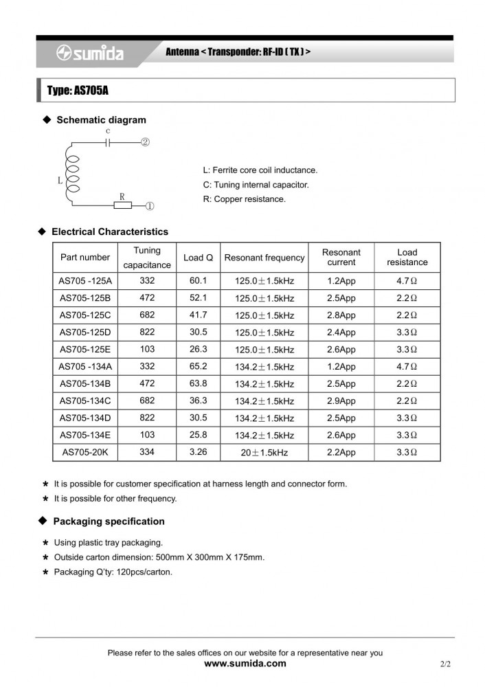 AS705A product information document, page 2