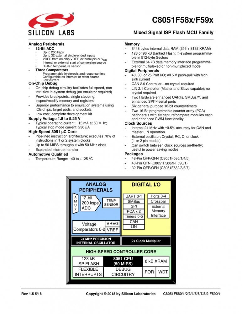 C8051F585-IQ technical document page 1