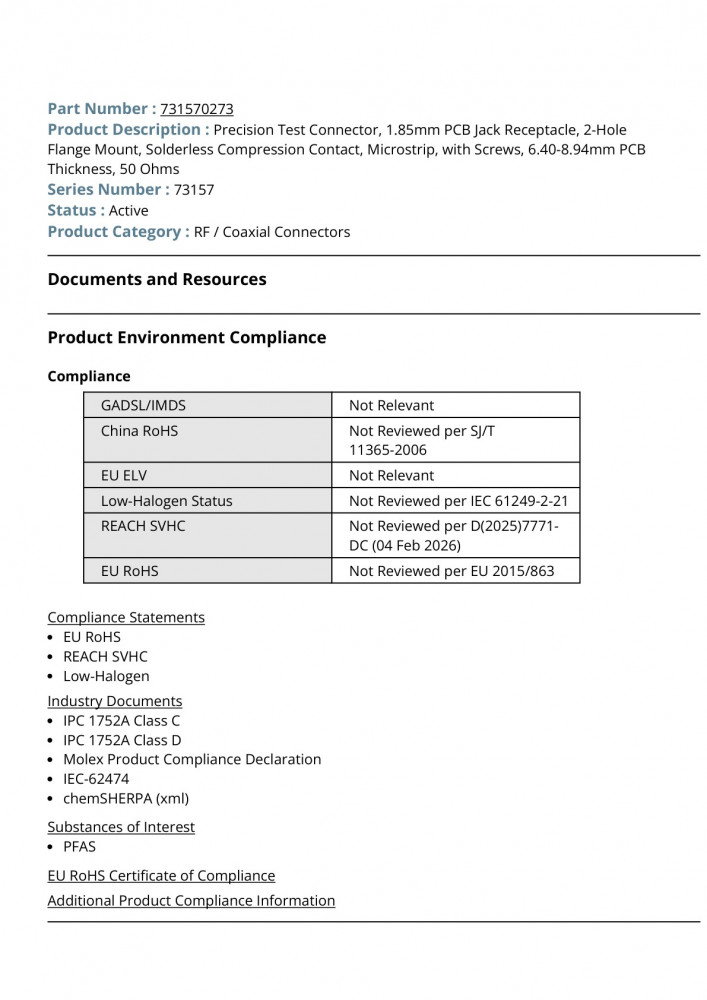 MOLEX 731570273 product document page 1