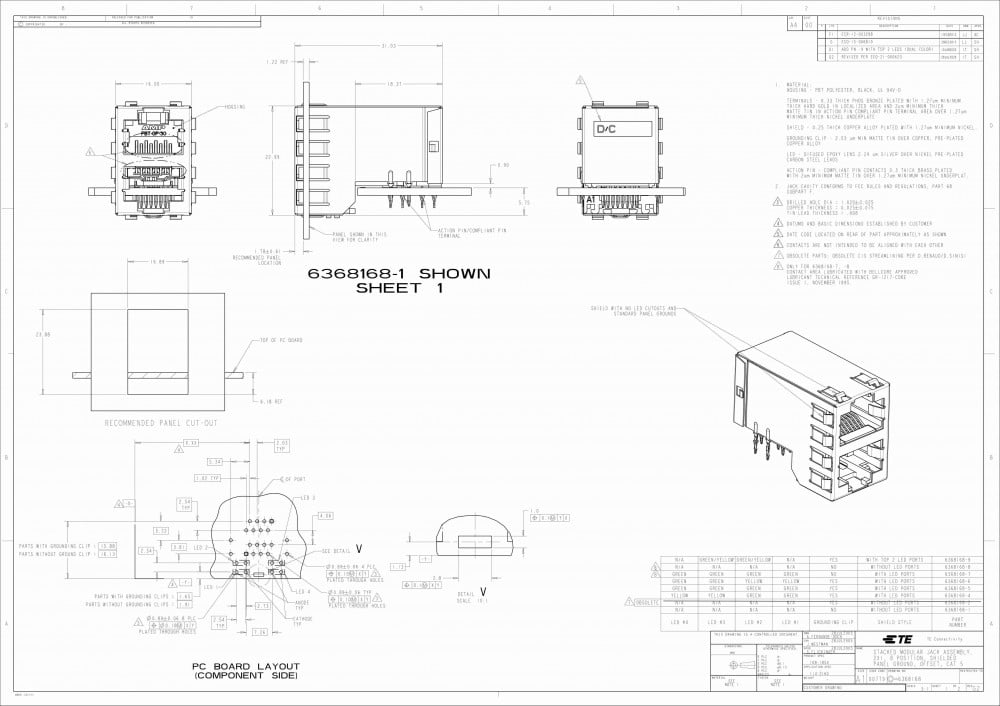 TE Connectivity 6368168 controlled drawing page 1