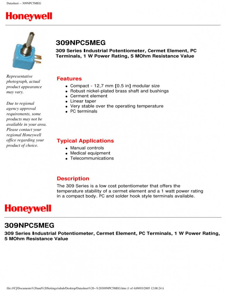 309NPC5MEG technical document page 1