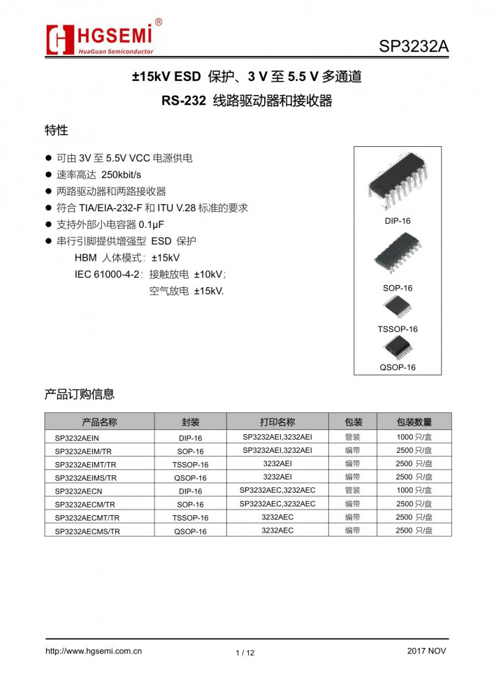 SP3232A technical document page 1