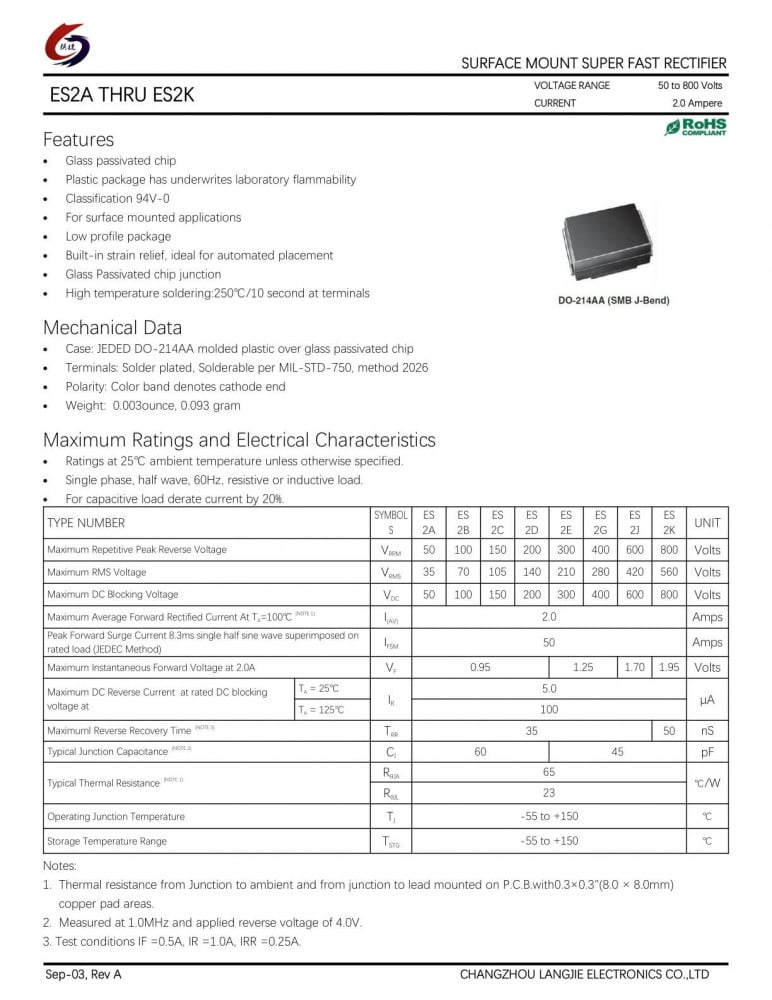 LangJie ES2JB datasheet page 1