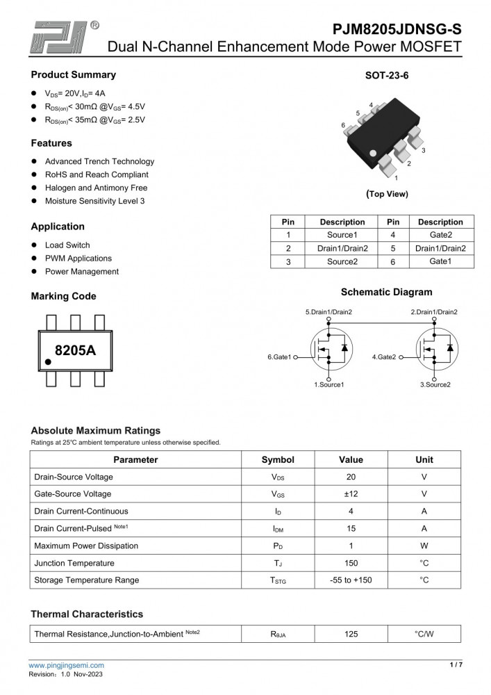 PJM8205JDNSG-S datasheet page 1