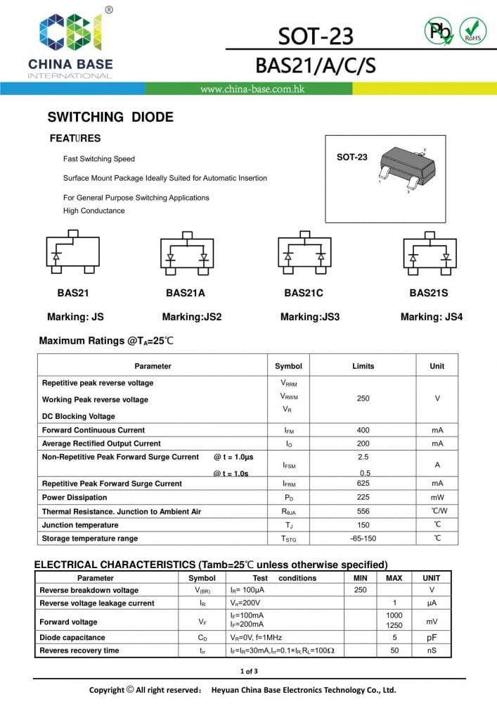 CBI BAS21A datasheet page 1
