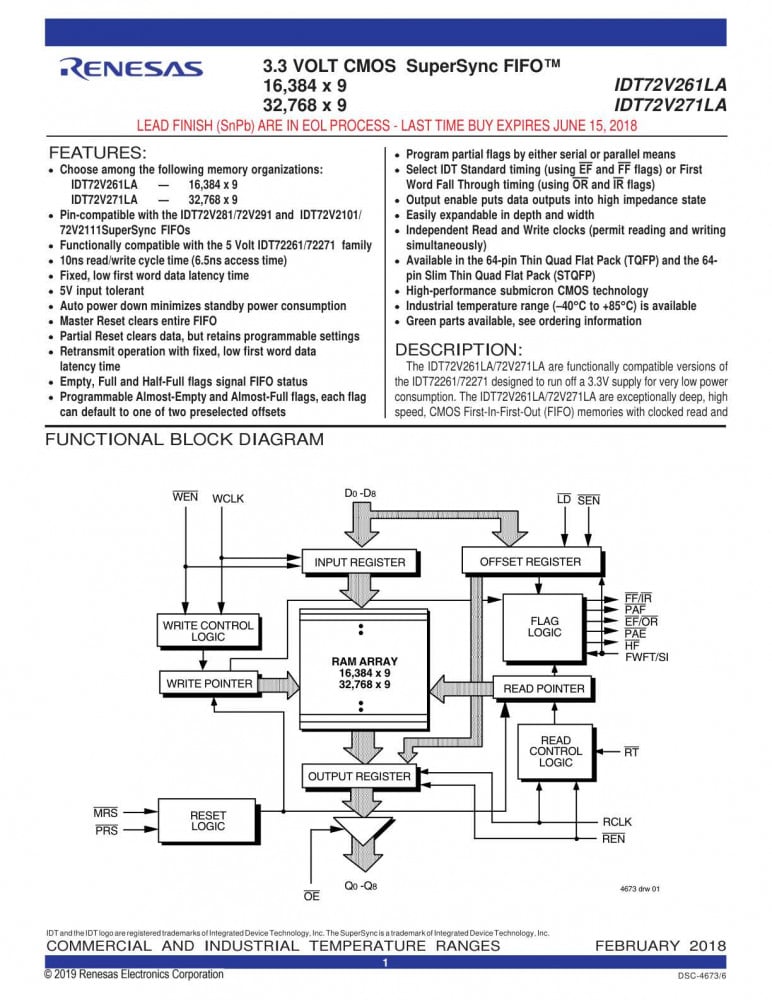 72V261LA10TFG datasheet page 1