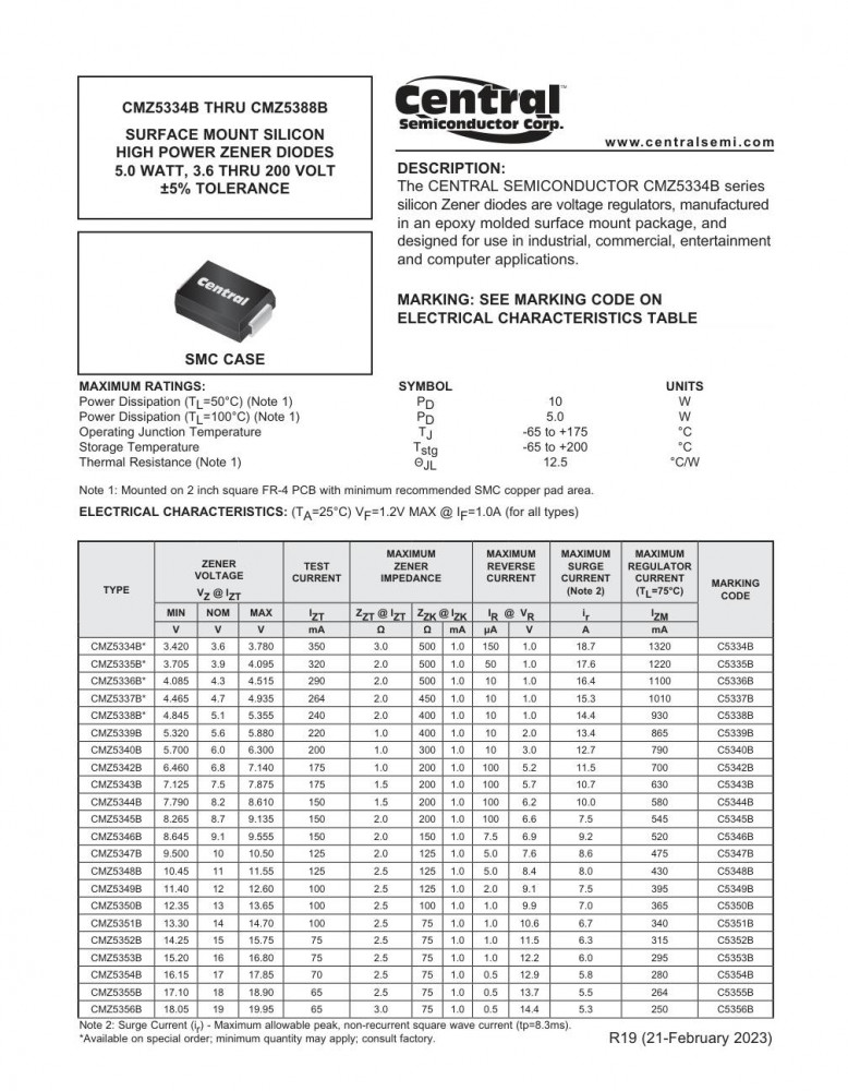 CMZ5348B datasheet page 1