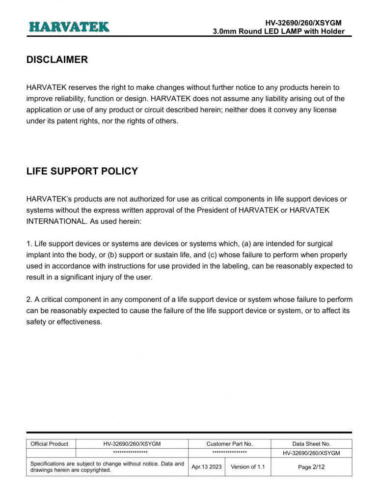 HV-32690/260/XSYGM datasheet page 2