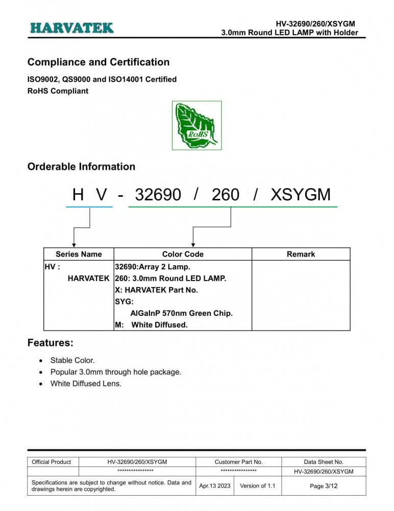 HV-32690/260/XSYGM datasheet page 3